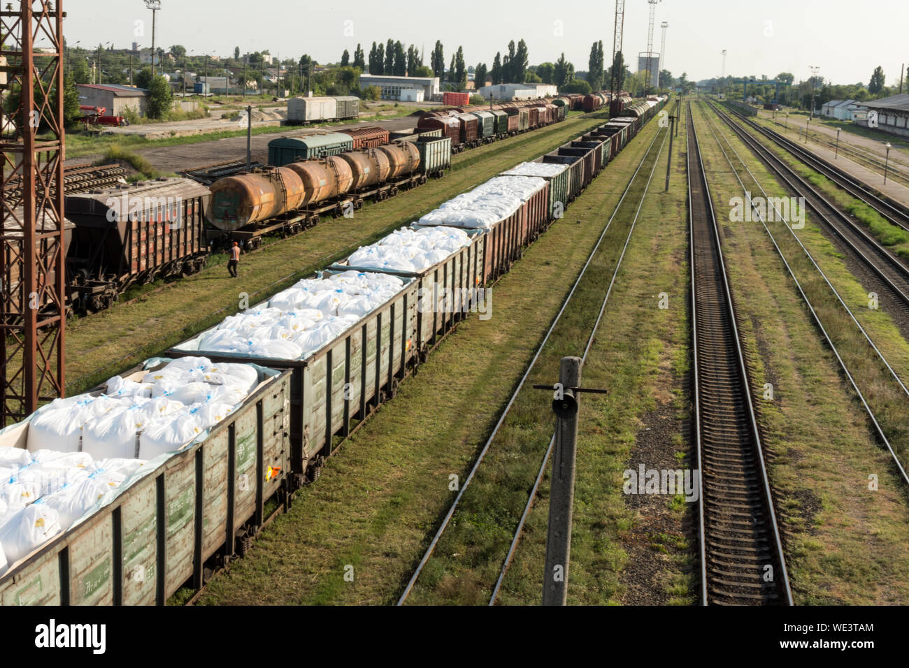 Cargo train. Railway station Stock Photo - Alamy