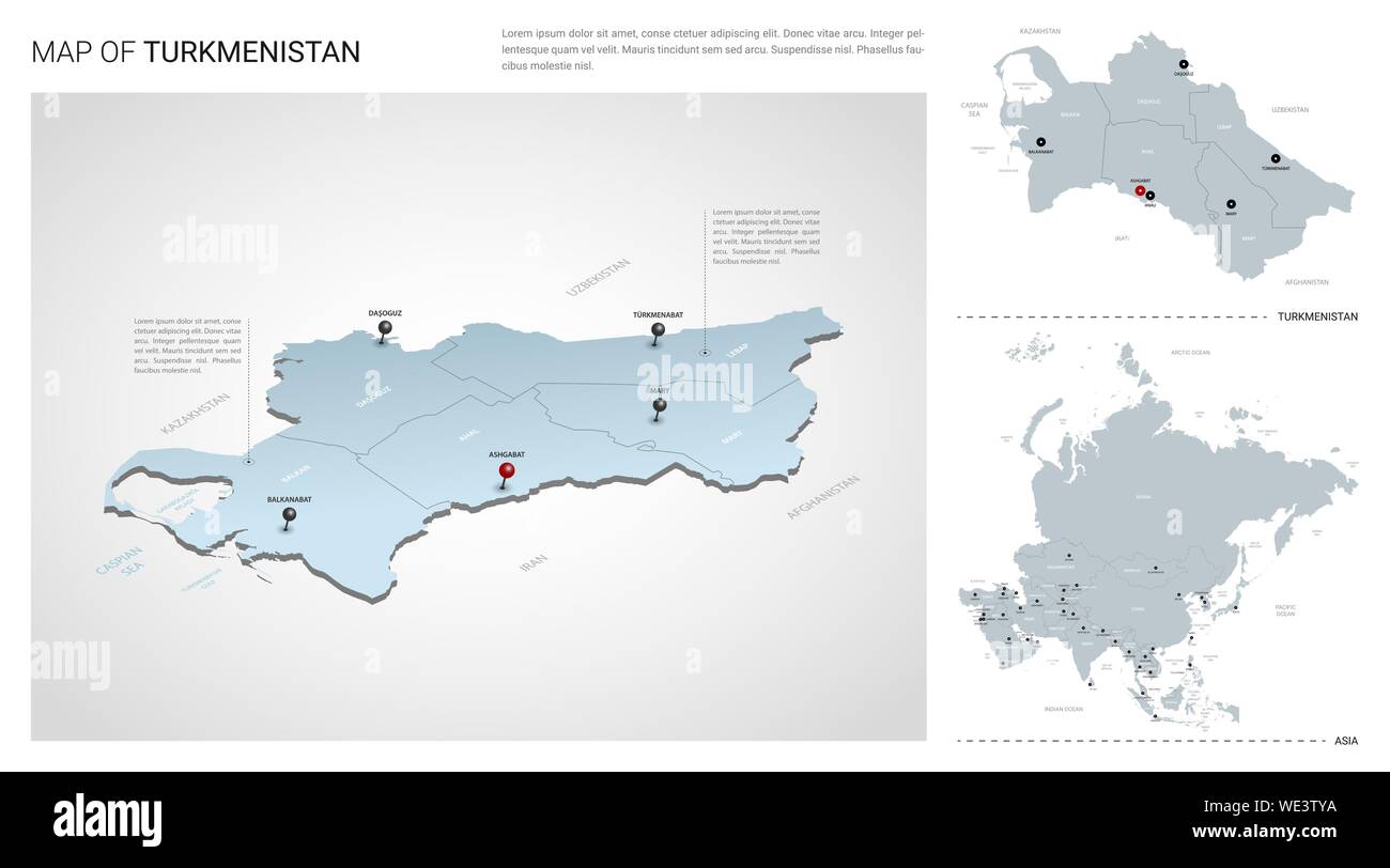 Vector set of Turkmenistan country. Isometric 3d map, Turkmenistan map ...