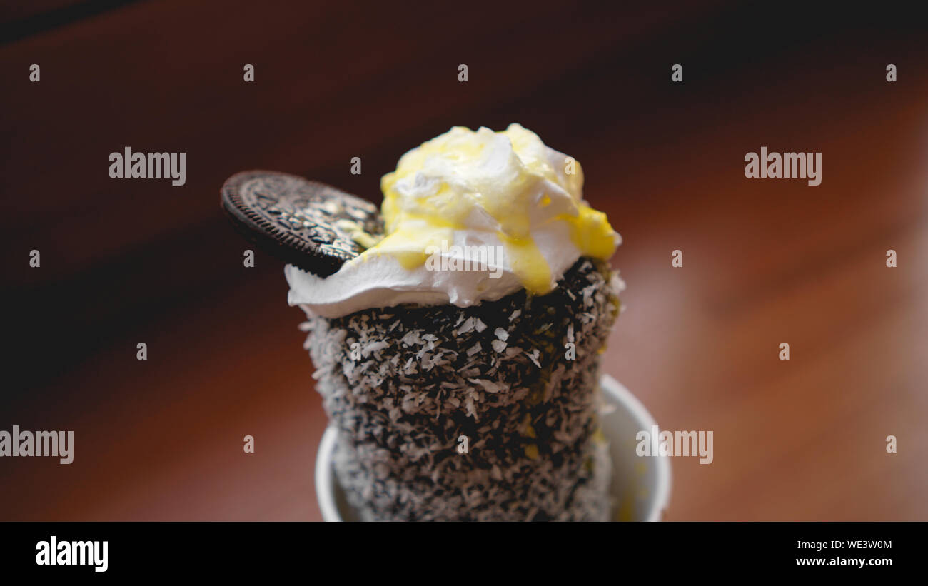 Trdelnik or trdlo is traditional czech pastry - black Trdelnik Stock ...