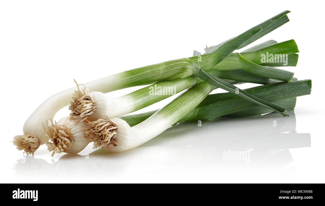 Fresh green garlic isolated on white background Stock Photo - Alamy