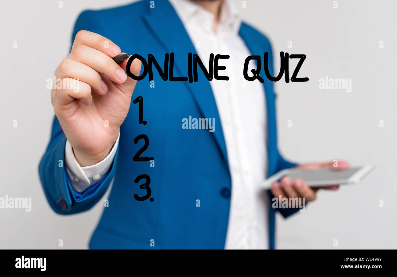 Conceptual hand writing showing Online Quiz. Concept meaning game or a ...