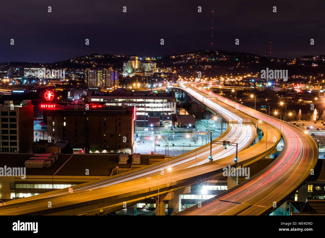 Light Trails On City Street At Night Stock Photo - Alamy