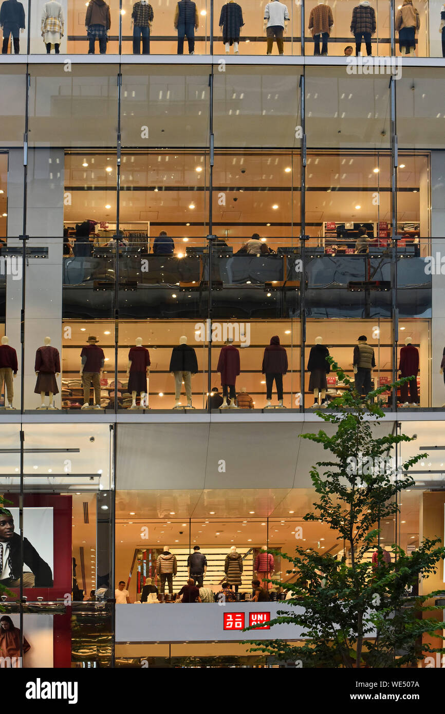 The Uniqlo storefront in Ginza on August 30, 2019 in Tokyo, Japan. The ...