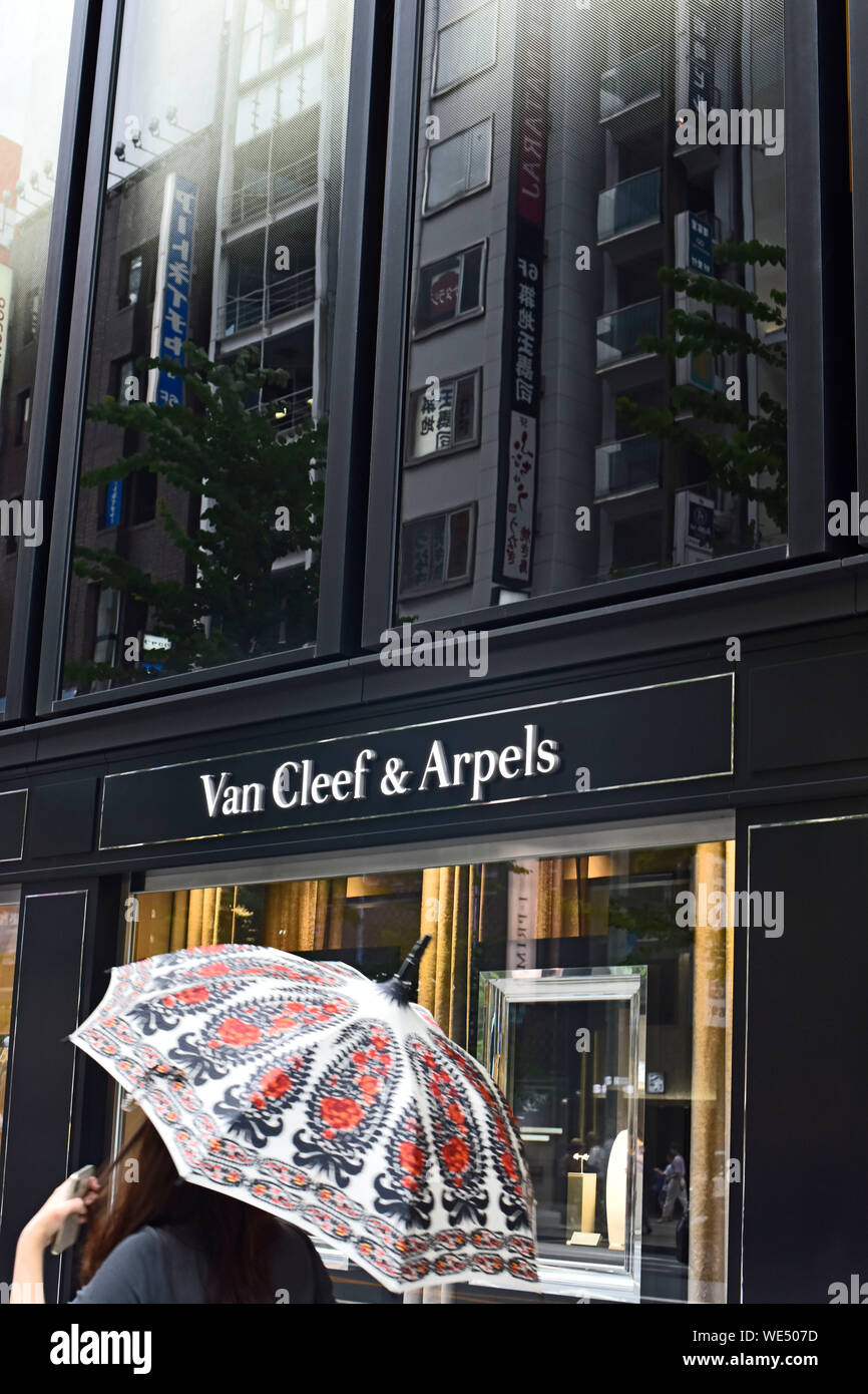 A luxury storefront in Ginza on August 30, 2019 in Tokyo, Japan. The ...