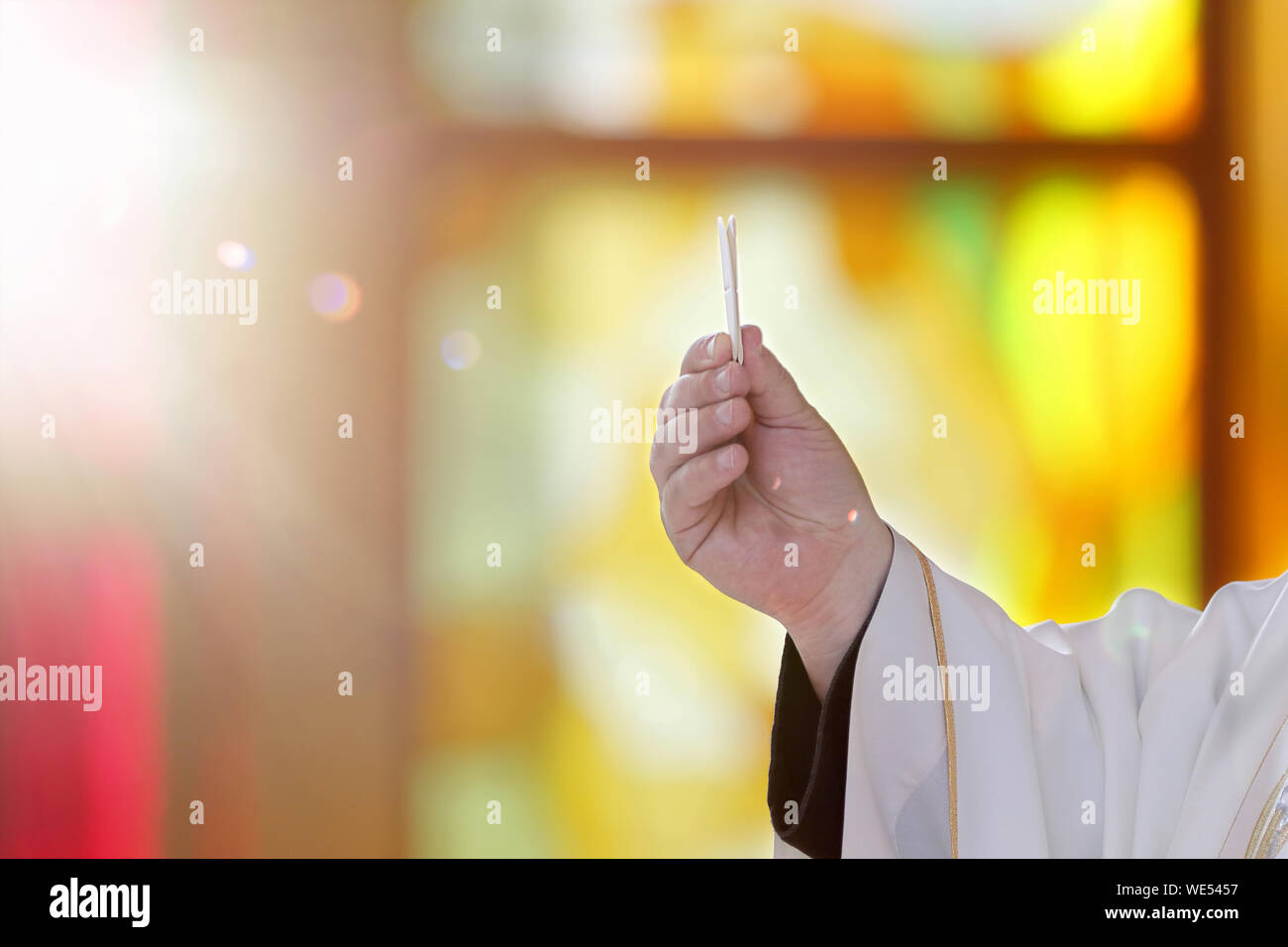 Priest celebrate mass at the church and empty place for text Stock ...