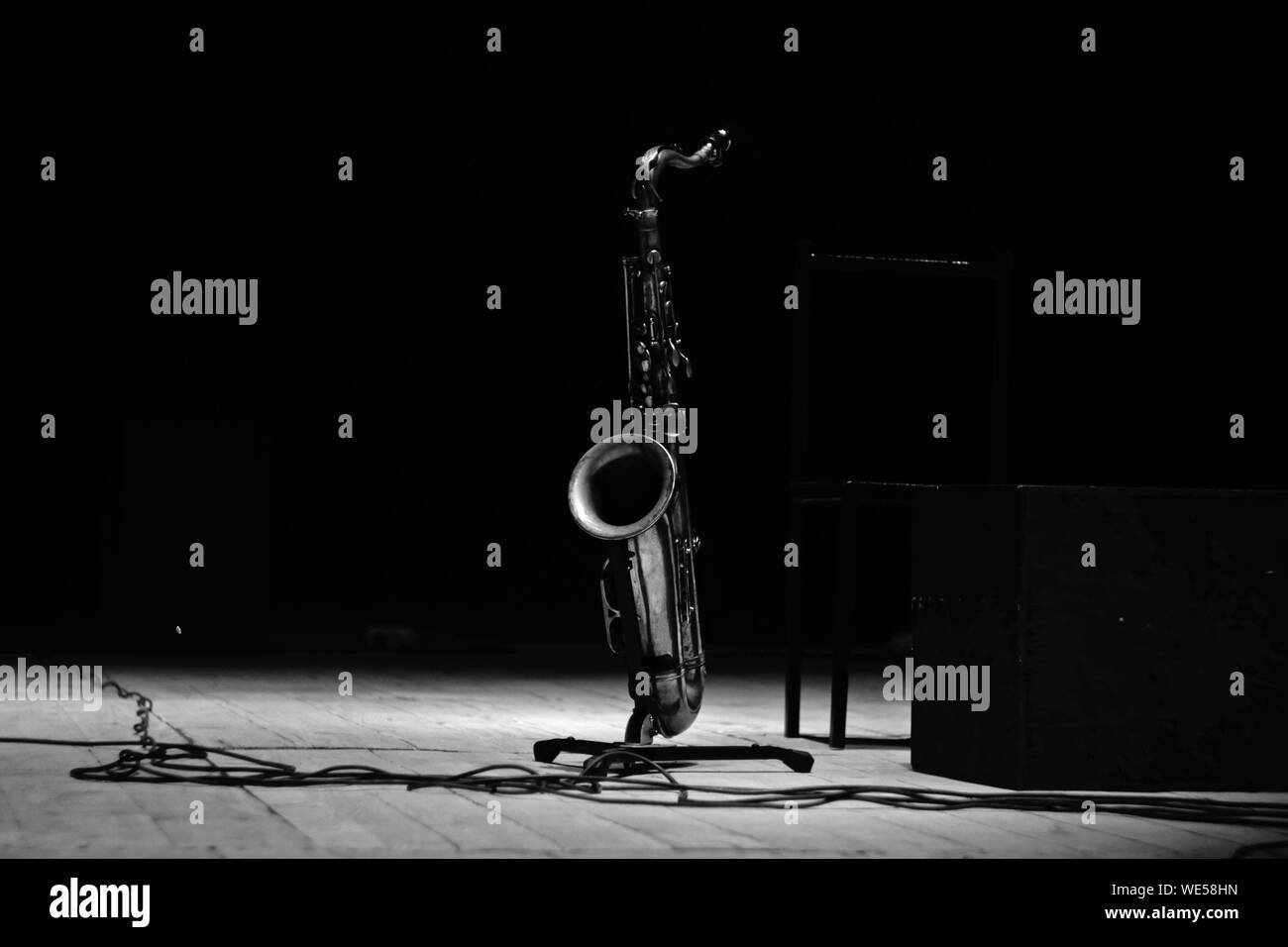 Saxophone On Stage Stock Photo - Alamy