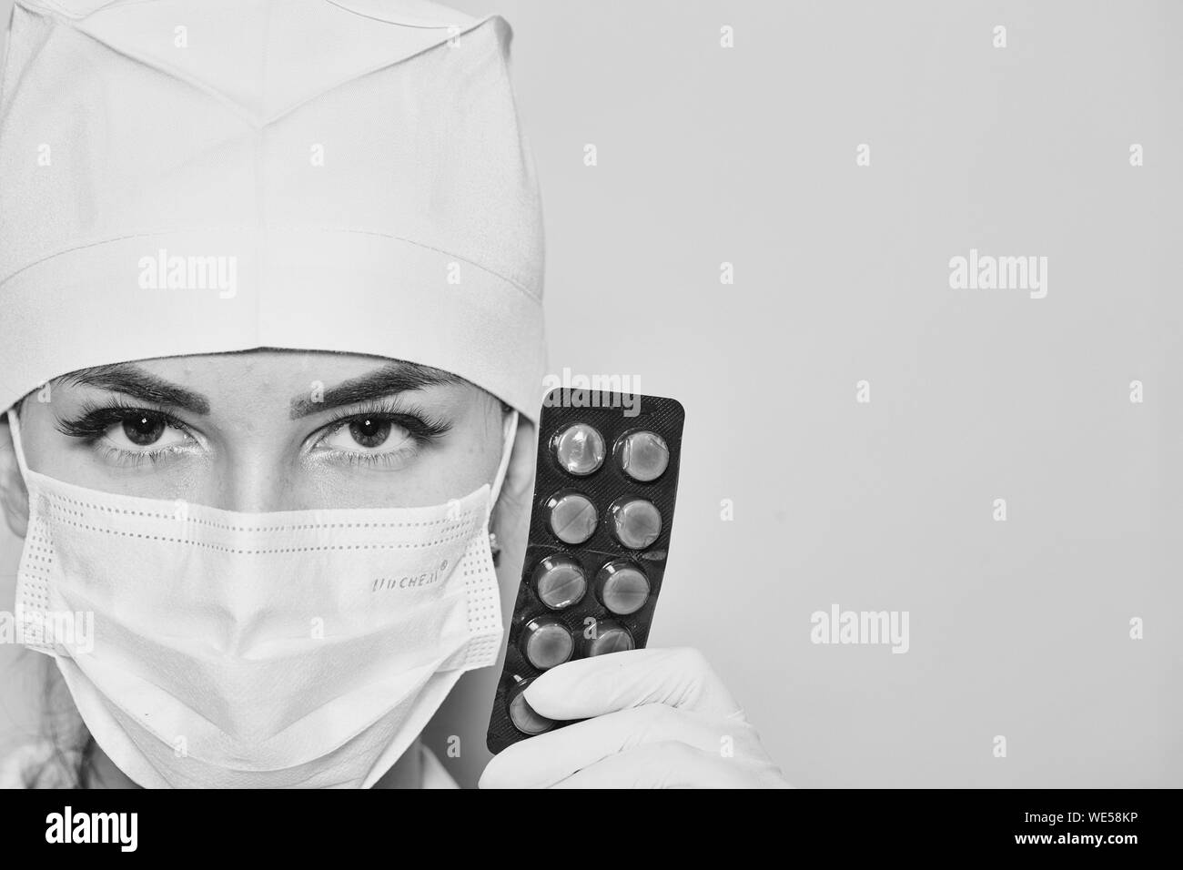 Woman tablets pills Black and White Stock Photos & Images - Alamy