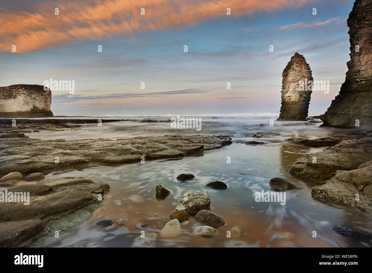Flamborough Head showing the chalk sea stack and cliffs overlooking the ...
