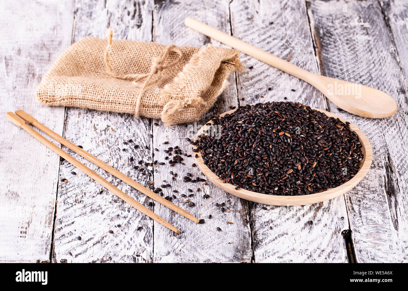 The Black rice Thailand in the sack Stock Photo - Alamy