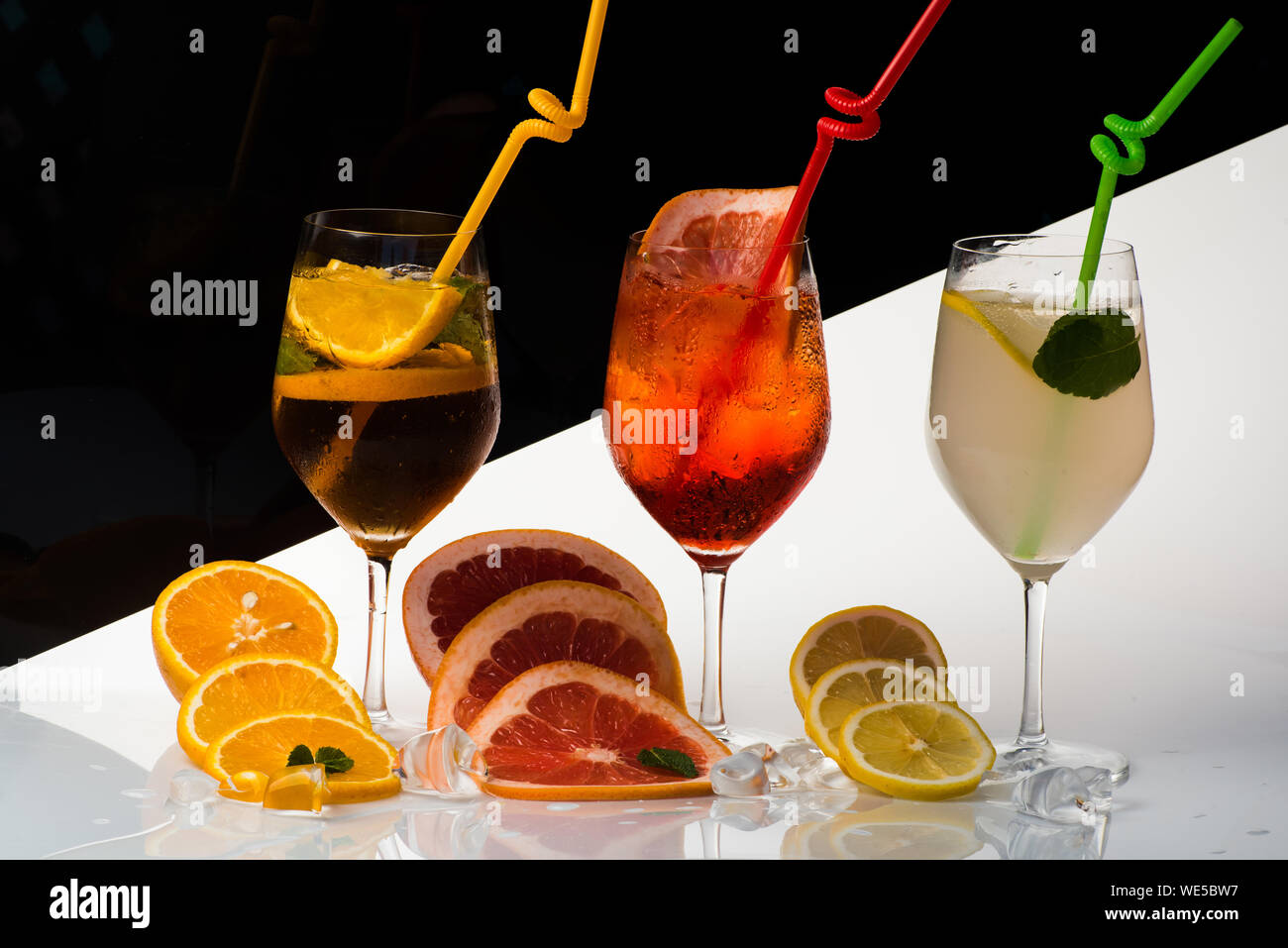 Alcoholic beverage and fruit at restaurant Stock Photo - Alamy