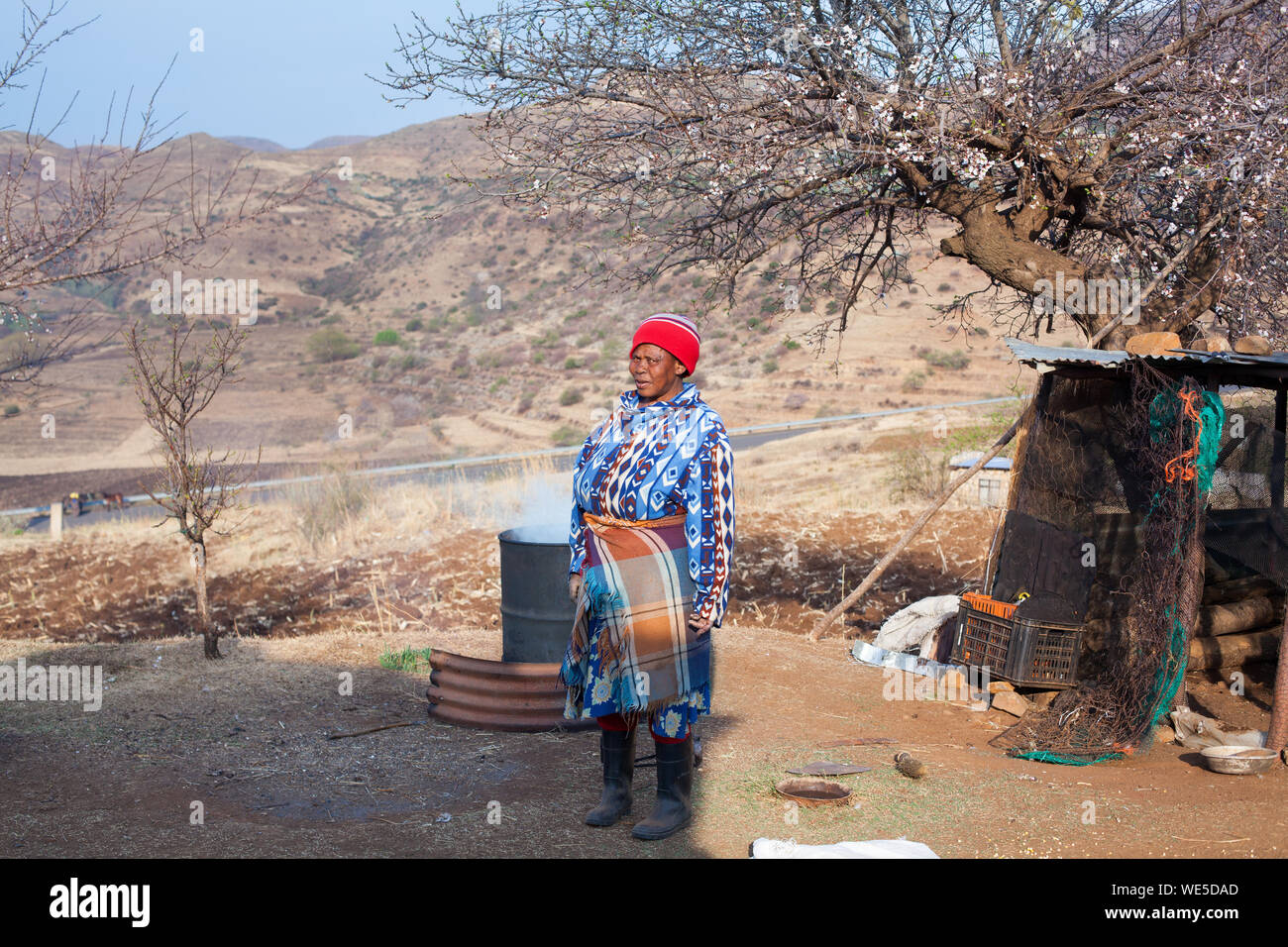 Ramabanta, Lesotho - September 20, 2017: african woman in traditional ...