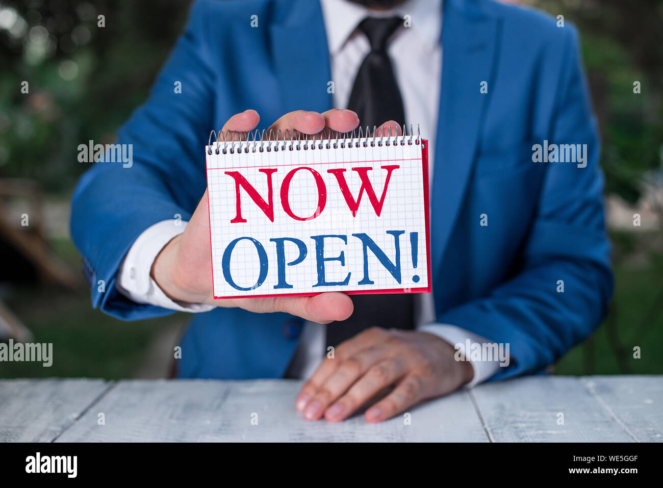 Handwriting text writing Now Open. Conceptual photo leave door or ...