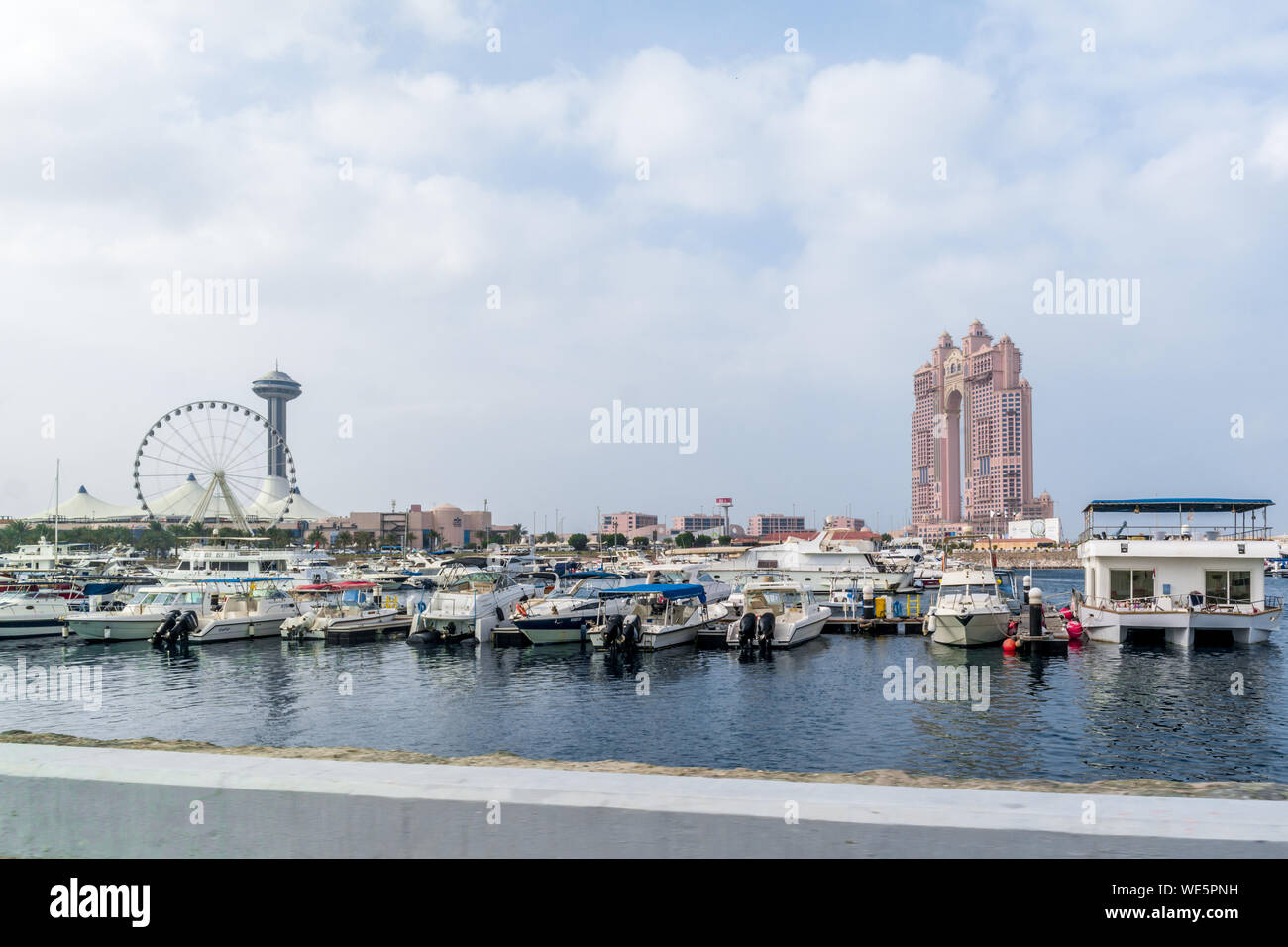 View of Abu Dhabi city famous Marina Mall, Marina eye wheel and ...