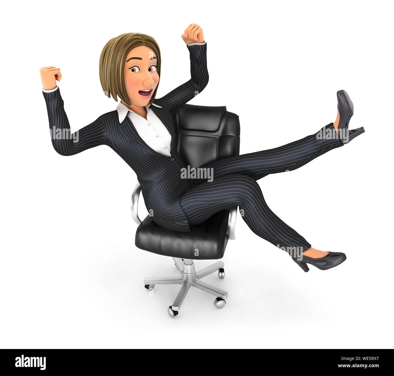 3d business woman celebrating success at work, illustration with ...