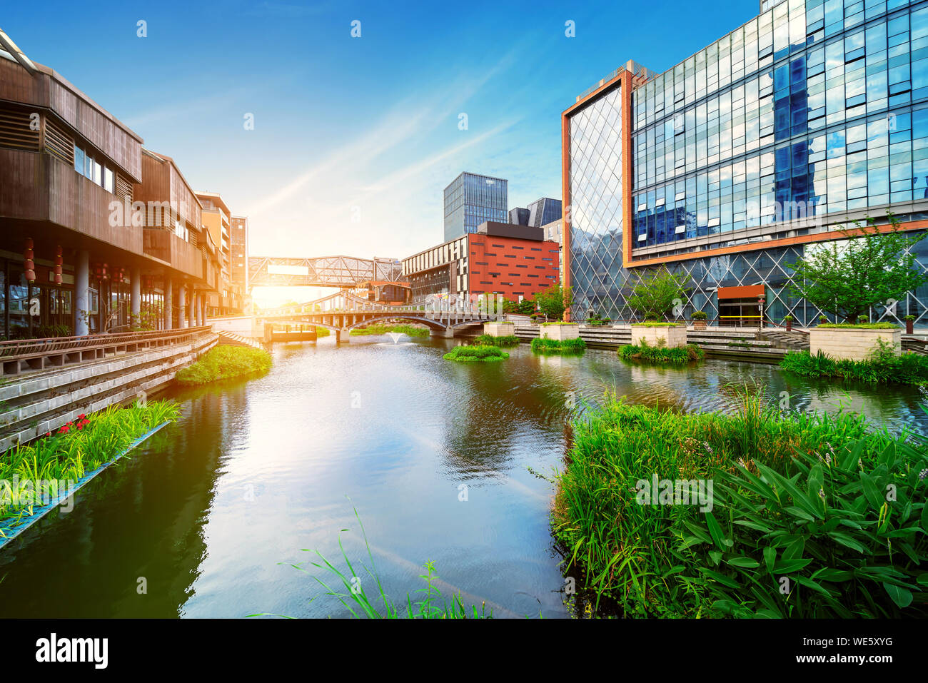 A street built along the river, the famous Water Street, Ningbo, China ...
