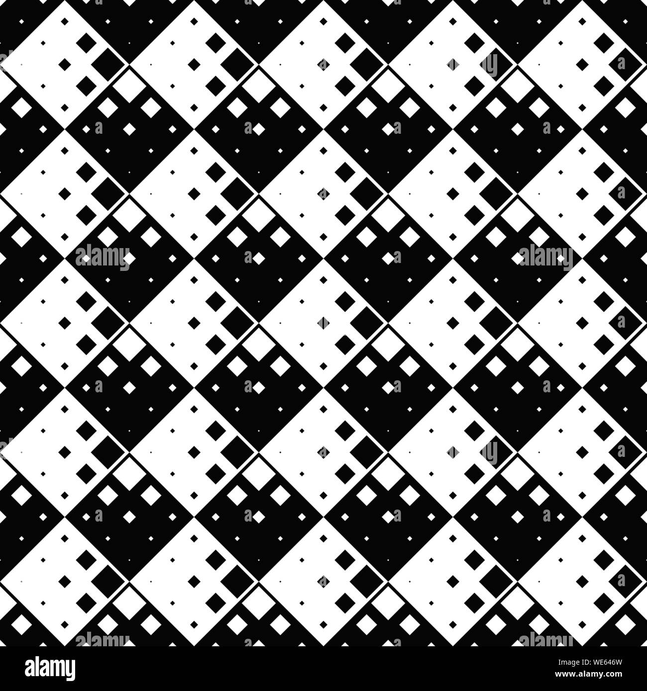 Geometrical seamless square pattern background design - black and white abstract vector graphic ...