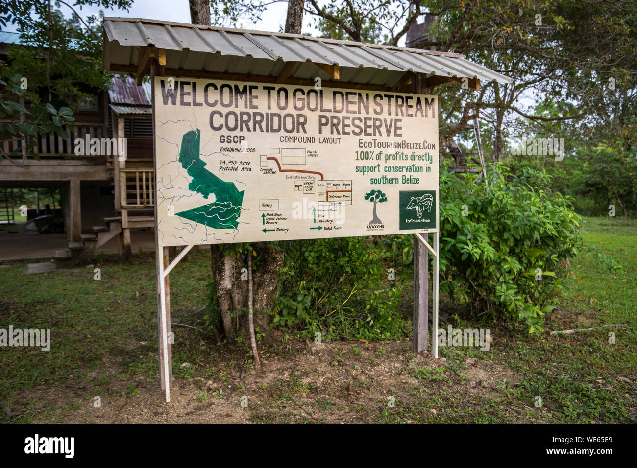 Welcome sign for Golden Stream Corridor Preserve, Belize Stock Photo ...