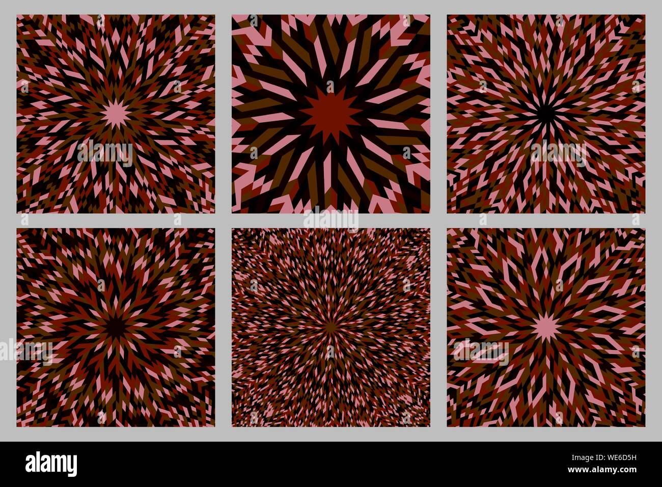 Burst mosaic pattern background set - abstract circular hypnotic vector design from geometric ...