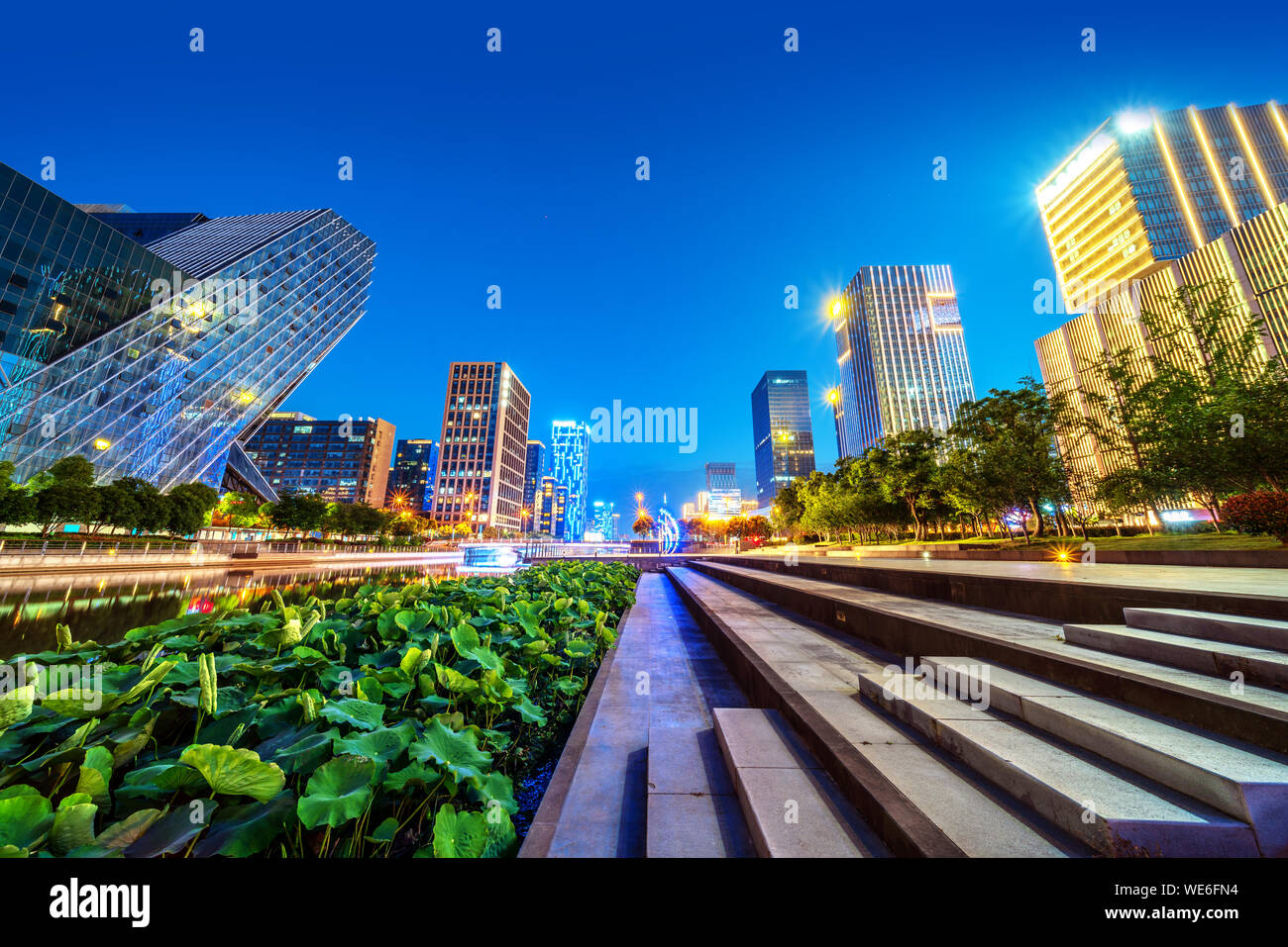 Modern city skyline, Ninbo, China at night Stock Photo - Alamy
