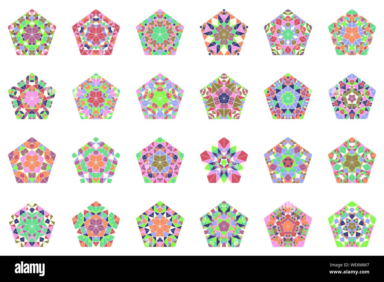 Isolated tiled ornament pentagon symbol template set - abstract ...