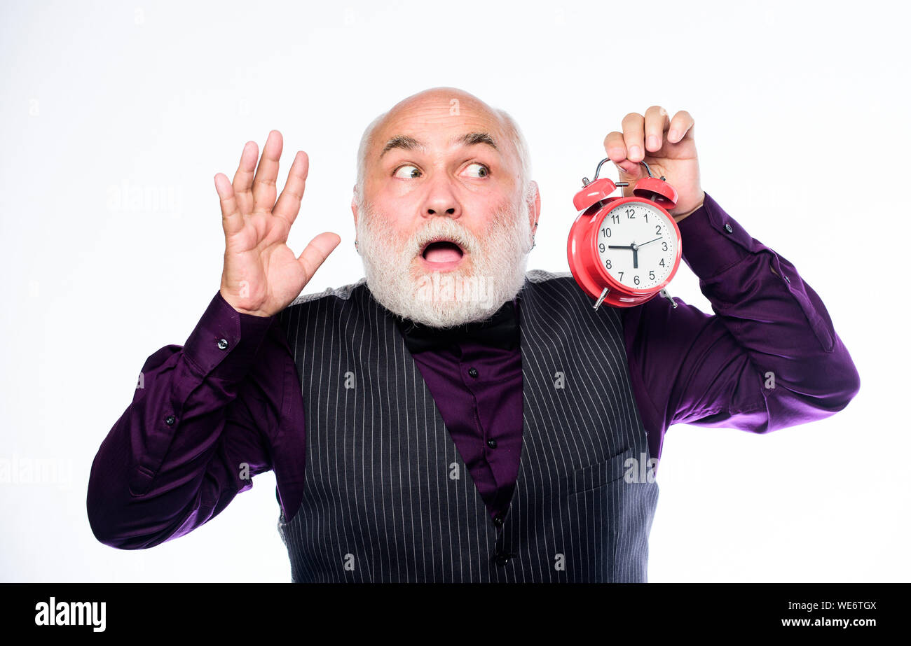 Counting time. time management. business startup. mature man with beard ...