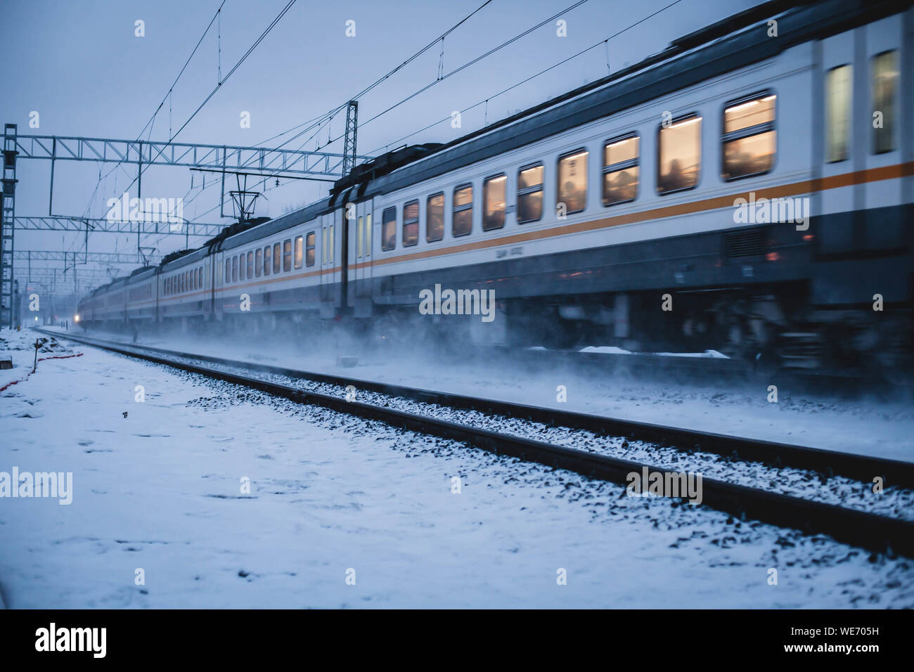 Snow rail track railway winter rail line station perspective hi-res ...