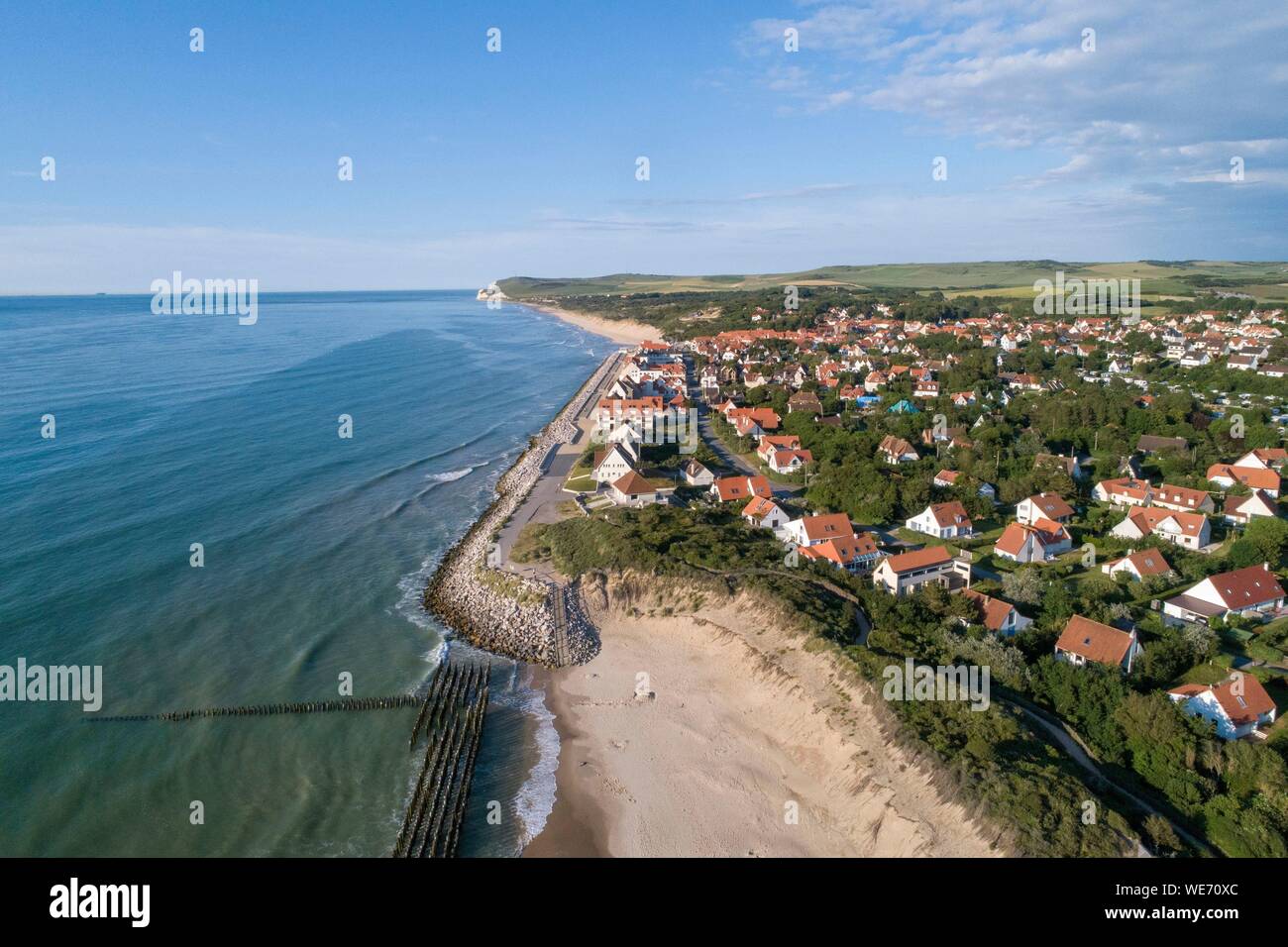 France, Pas de Calais, Wissant, the village and Cap Blanc Nez in the ...