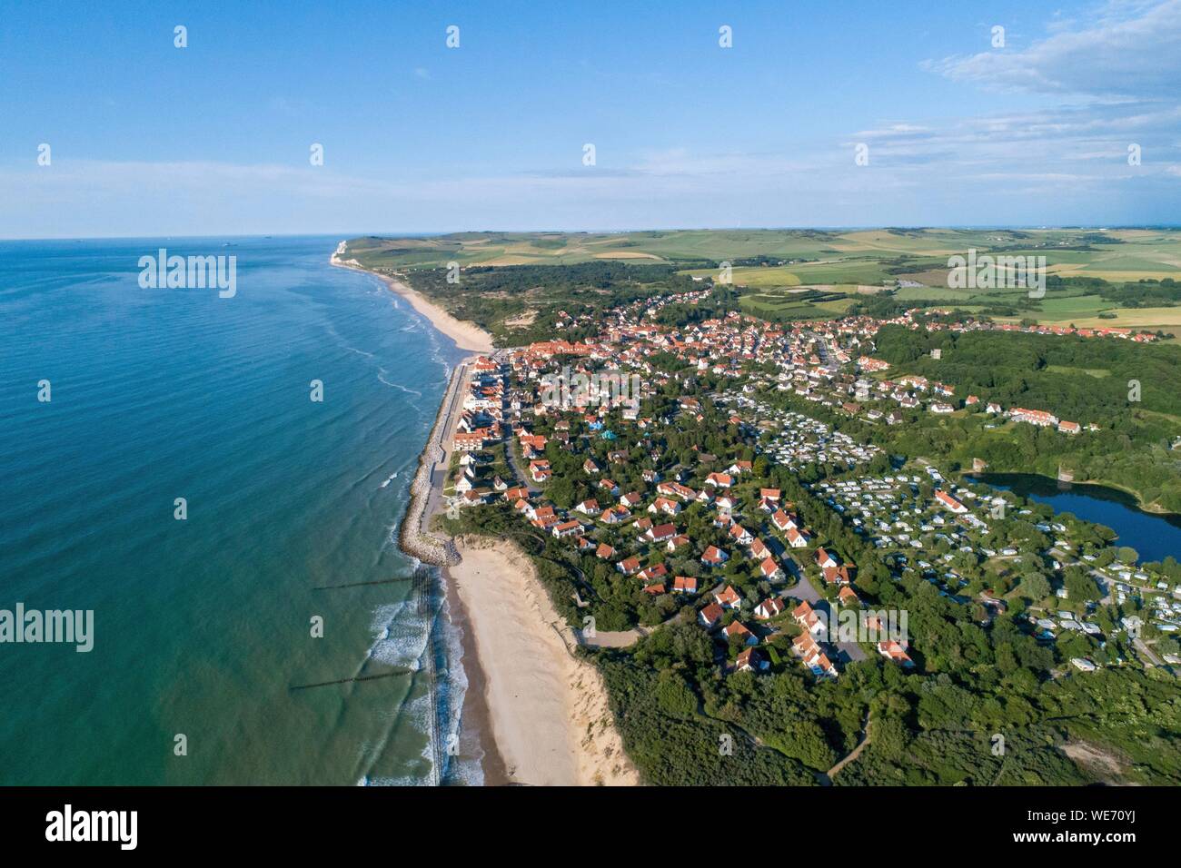 France, Pas de Calais, Wissant, the village and Cap Blanc Nez in the ...