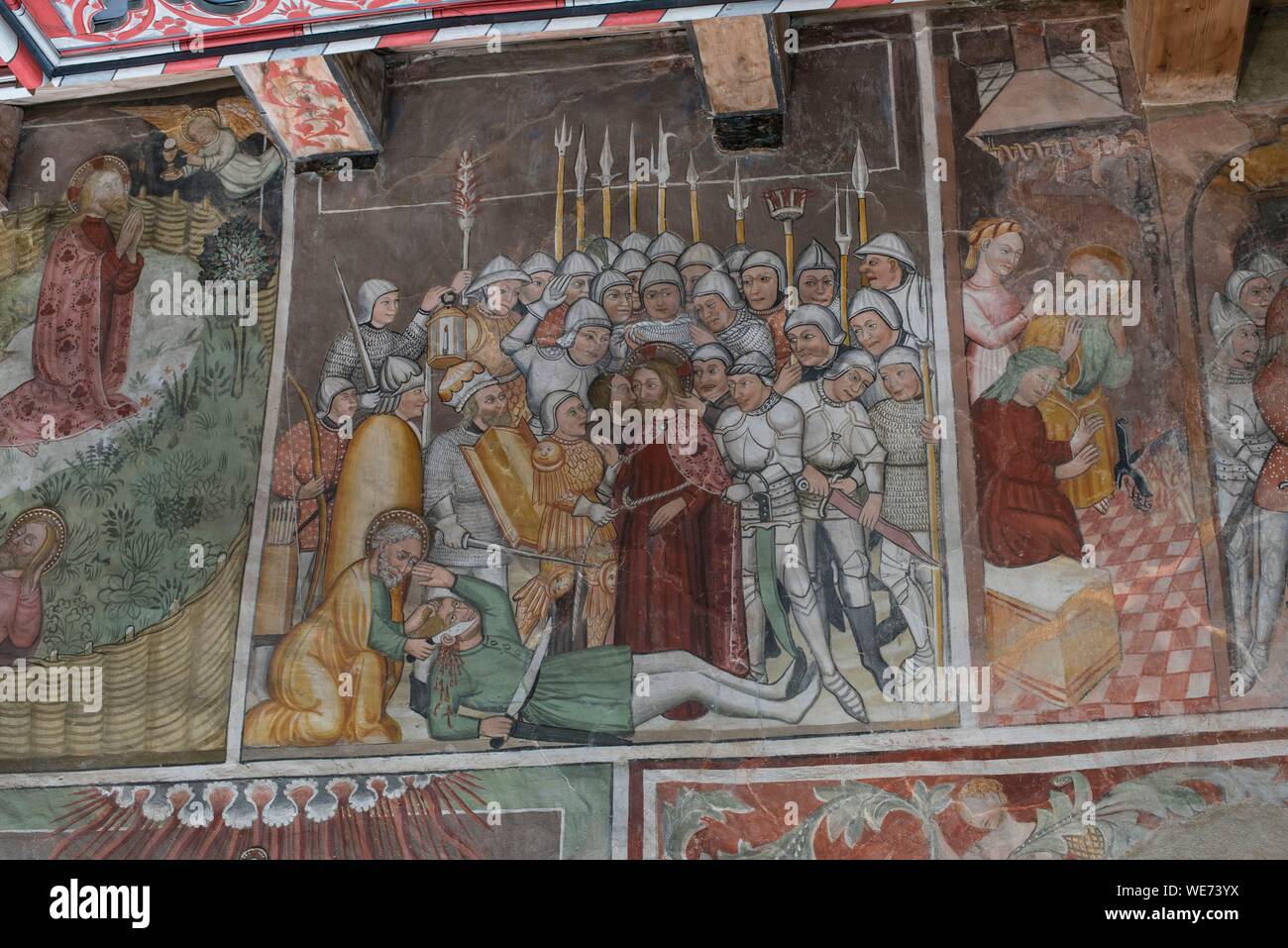 France, Savoie, Haute Maurienne, Bessans, interior frescoes of the ...