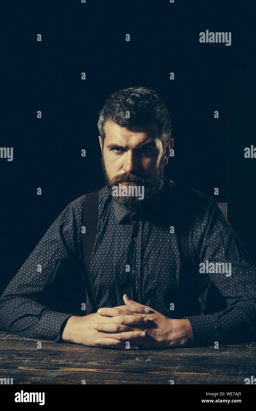 Fashion and beauty. Manager with beard on serious face. Businessman or ...