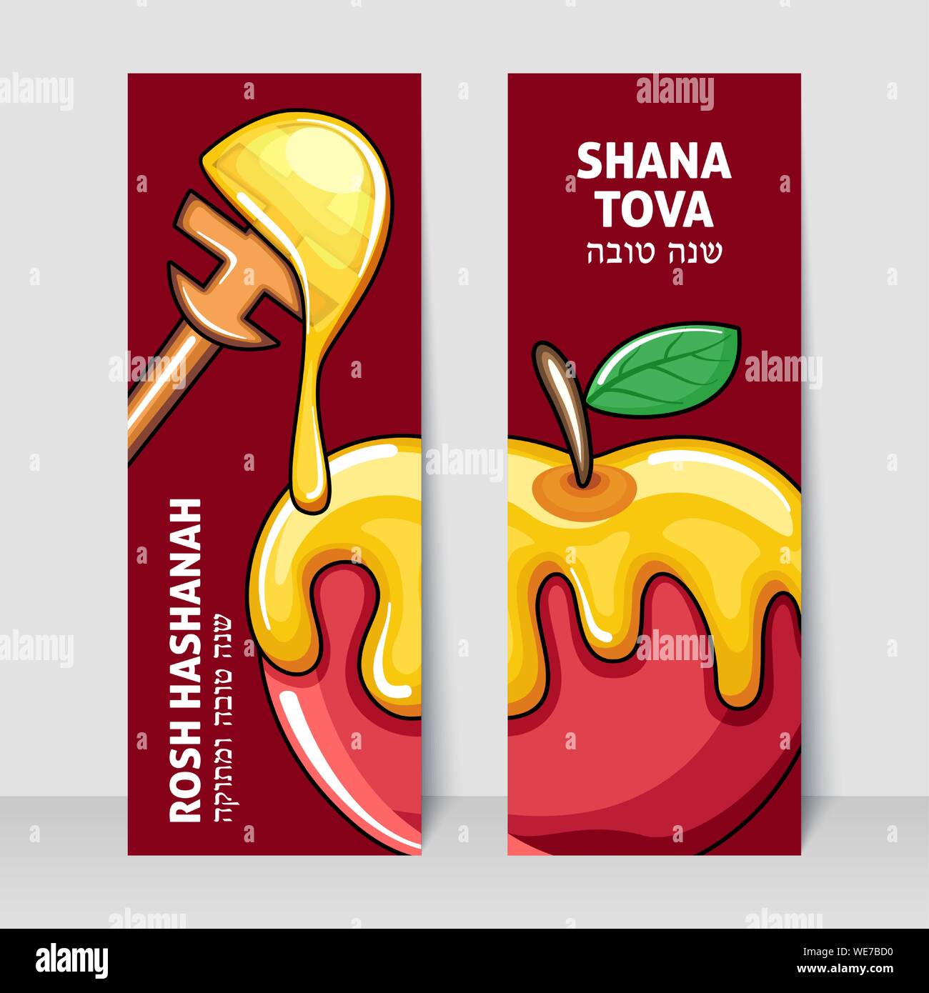 Honey on apple. Honey dipper. Rosh Hashanah icon. Shana tova. Happy and ...