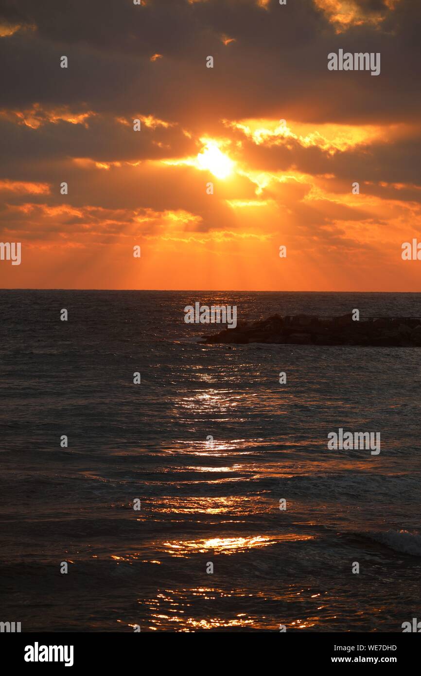 Sunset Israeli Beaches People Having Fun In Summer, Sun And Sea Stock ...