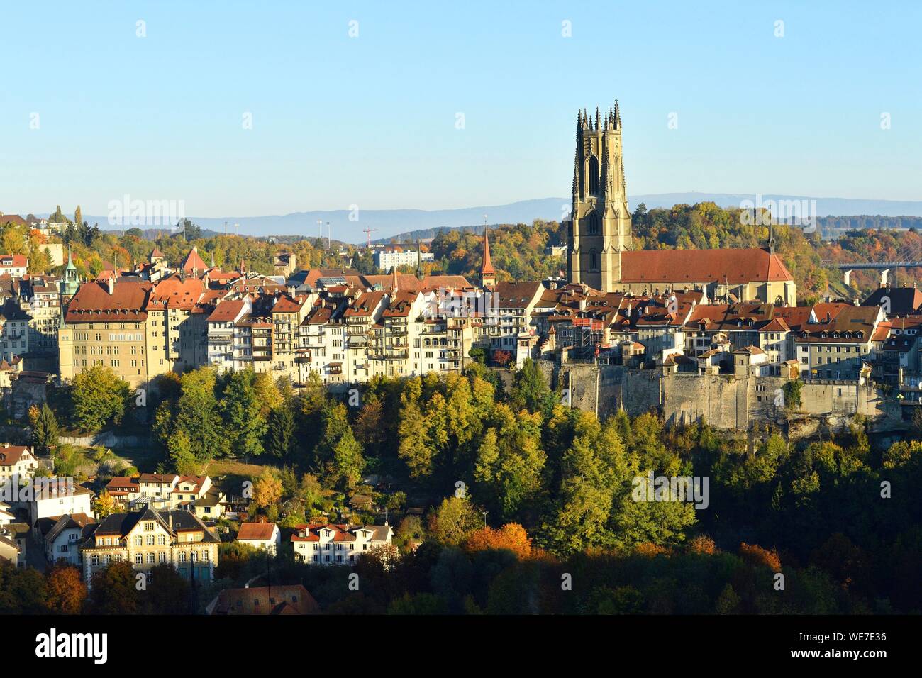 Switzerland, Canton of Fribourg, Fribourg, the fortifications and San ...