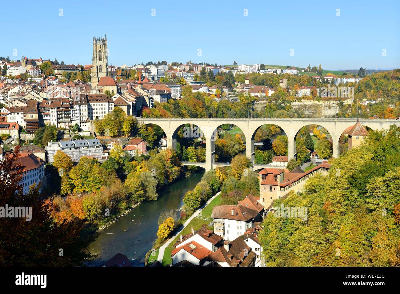 Switzerland, Canton of Fribourg, Fribourg, Saint Nicolas Cathedral and ...