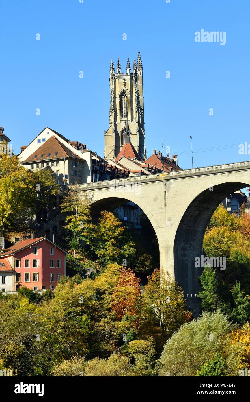 Switzerland, Canton of Fribourg, Fribourg, Saint Nicolas Cathedral and ...