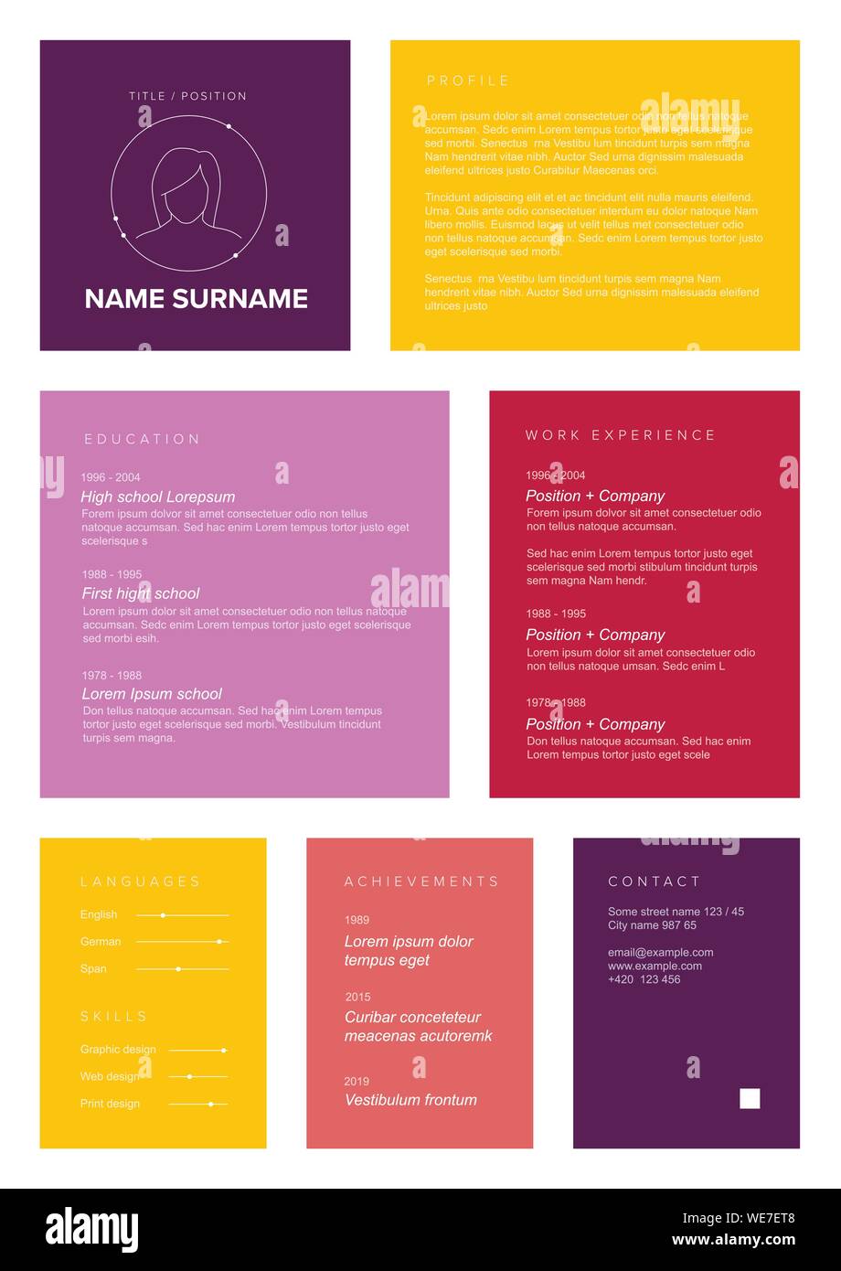 Vector female minimalist cv / resume template with color blocks design ...