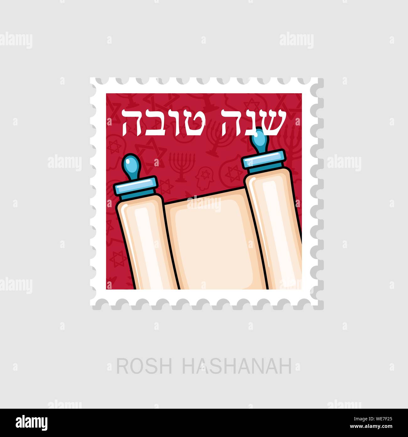 Torah scroll. Rosh Hashanah stamp. Shana tova. Happy and sweet new year ...