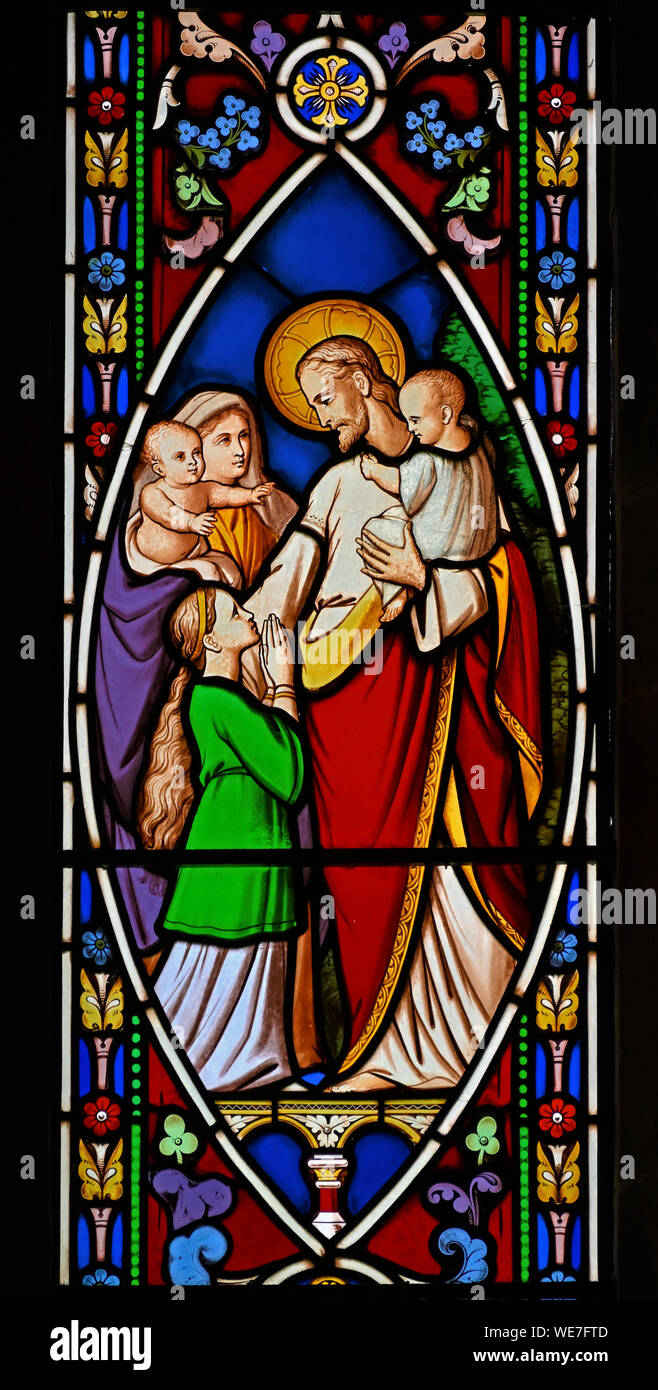 South nave window, right-hand pane (detail), Christ with the Children ...