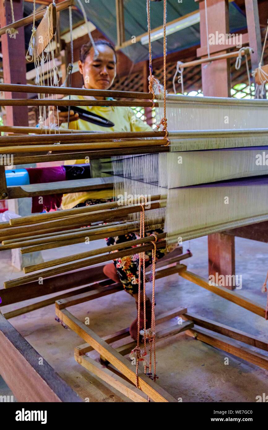 Cambodia, handicraft, silk work, weaving Stock Photo - Alamy