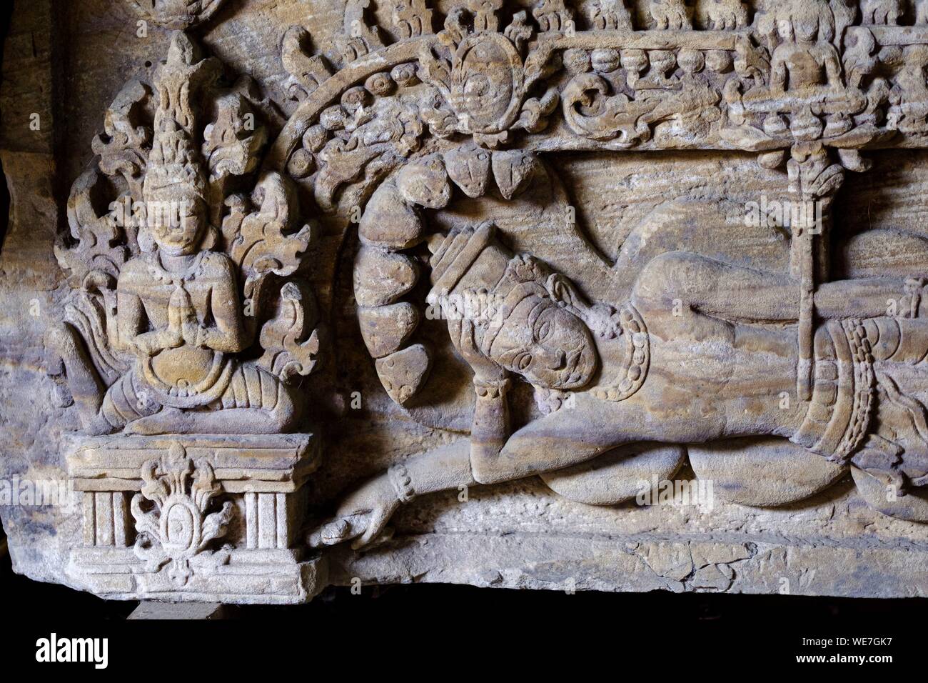 Cambodia, Phnom Penh, National museum in classical khmer style, build by french in 1917, lintel ...