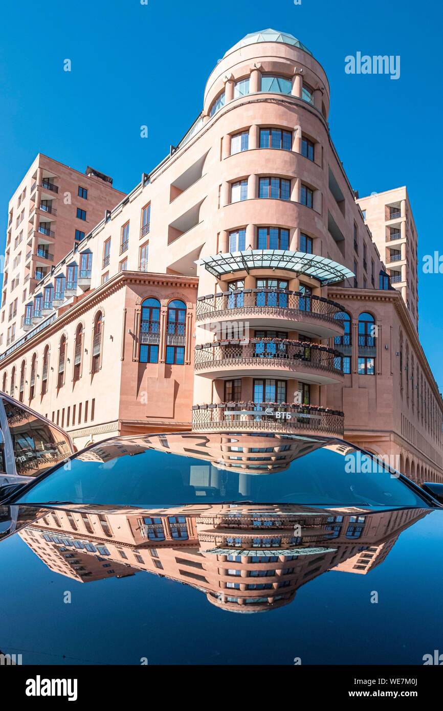 Armenia, Yerevan, Marshal Baghramyan street, reflection of a building ...