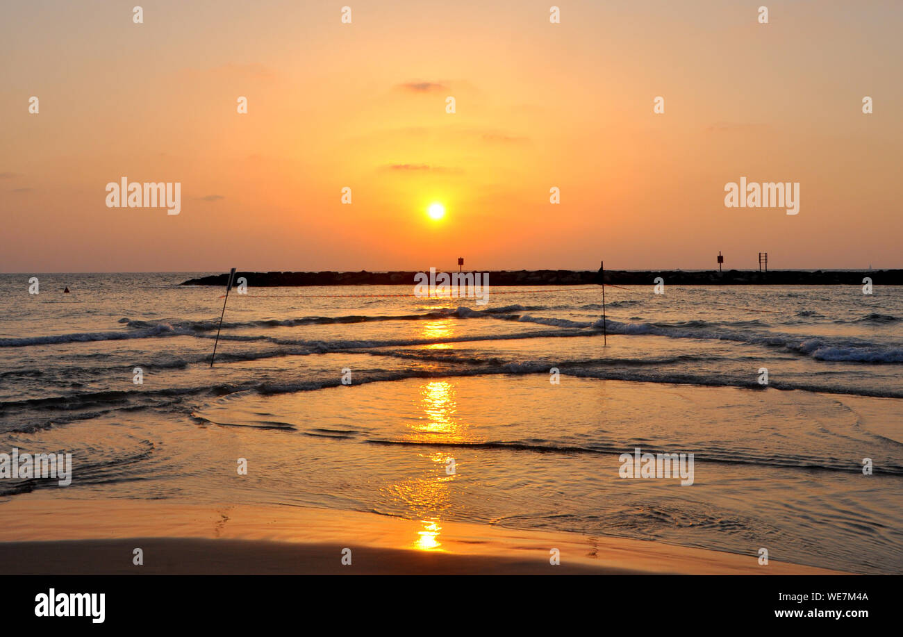 Sunset Israeli Beaches People Having Fun In Summer, Sun And Sea Stock ...