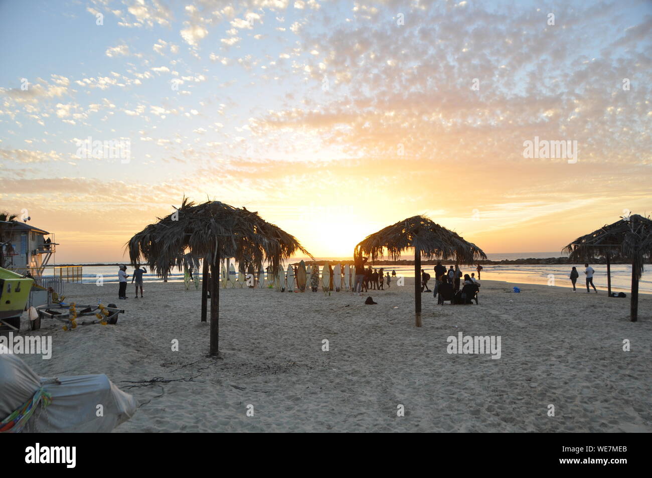 Sunset Israeli Beaches People Having Fun In Summer, Sun And Sea Stock ...