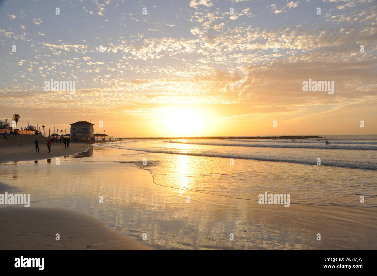 Sunset Israeli Beaches People Having Fun In Summer, Sun And Sea Stock ...
