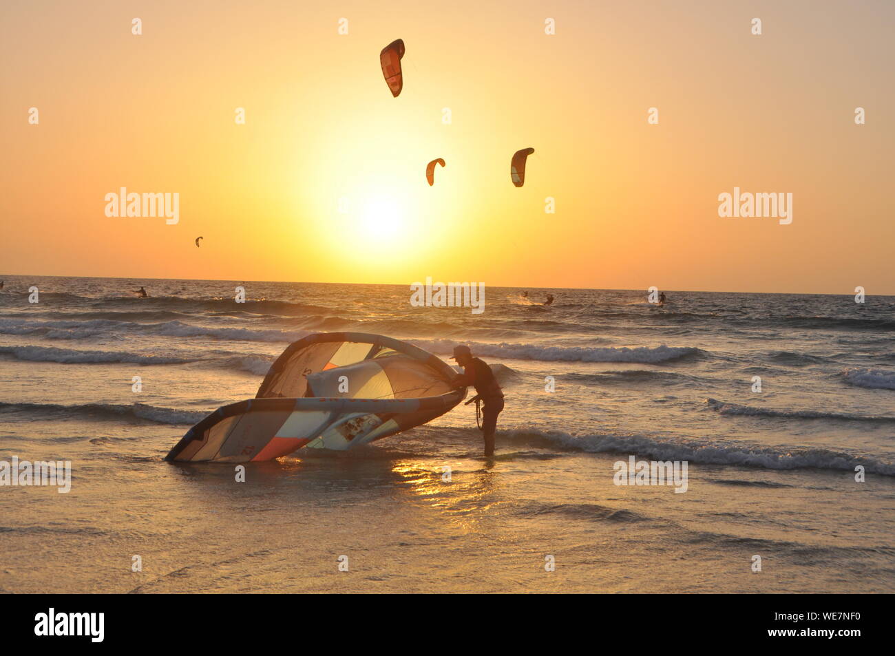 Sunset Israeli Beaches People Having Fun In Summer, Sun And Sea Stock ...