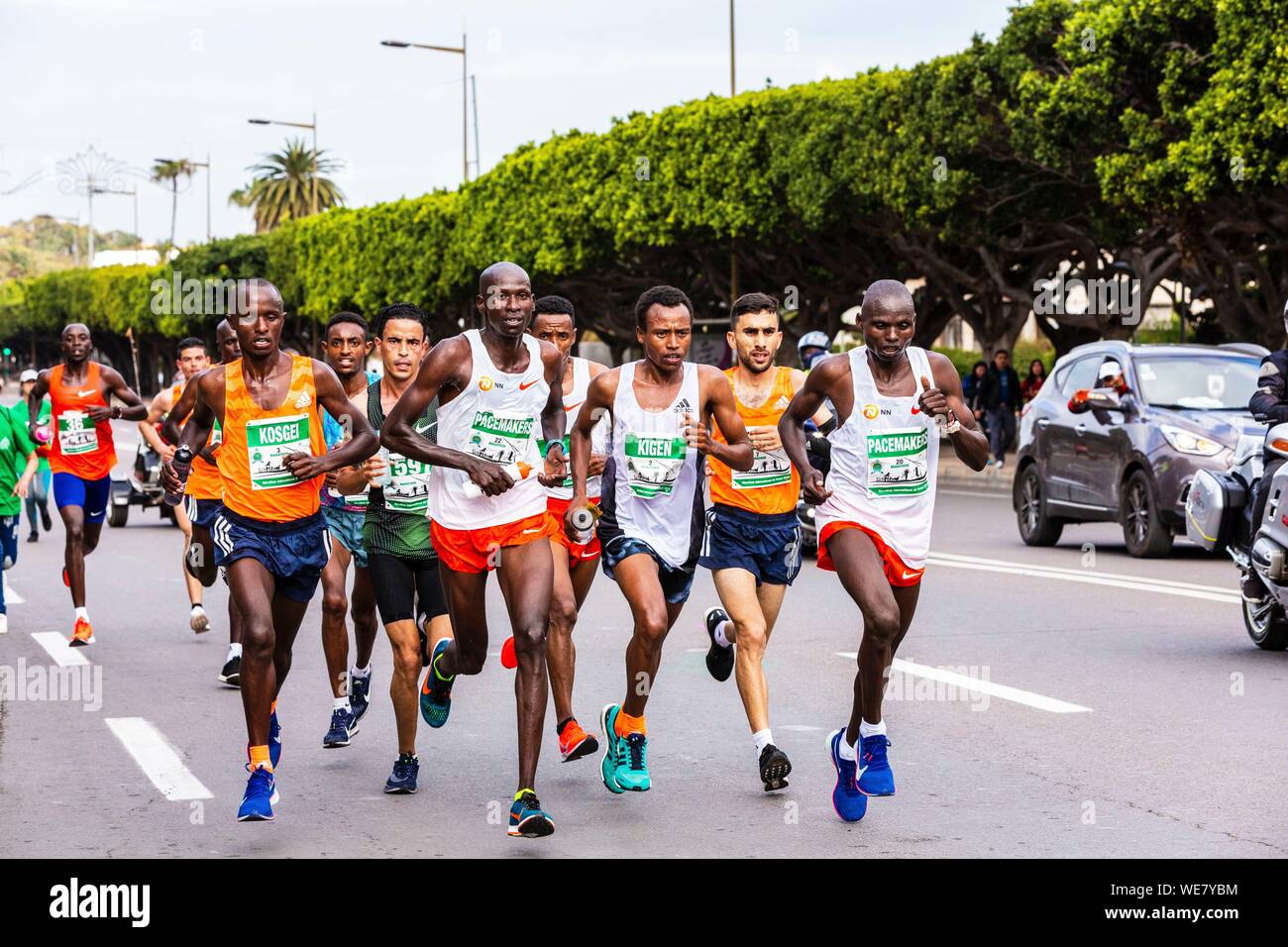 Morocco, Rabat, Rabat International Marathon, the leading group Stock ...