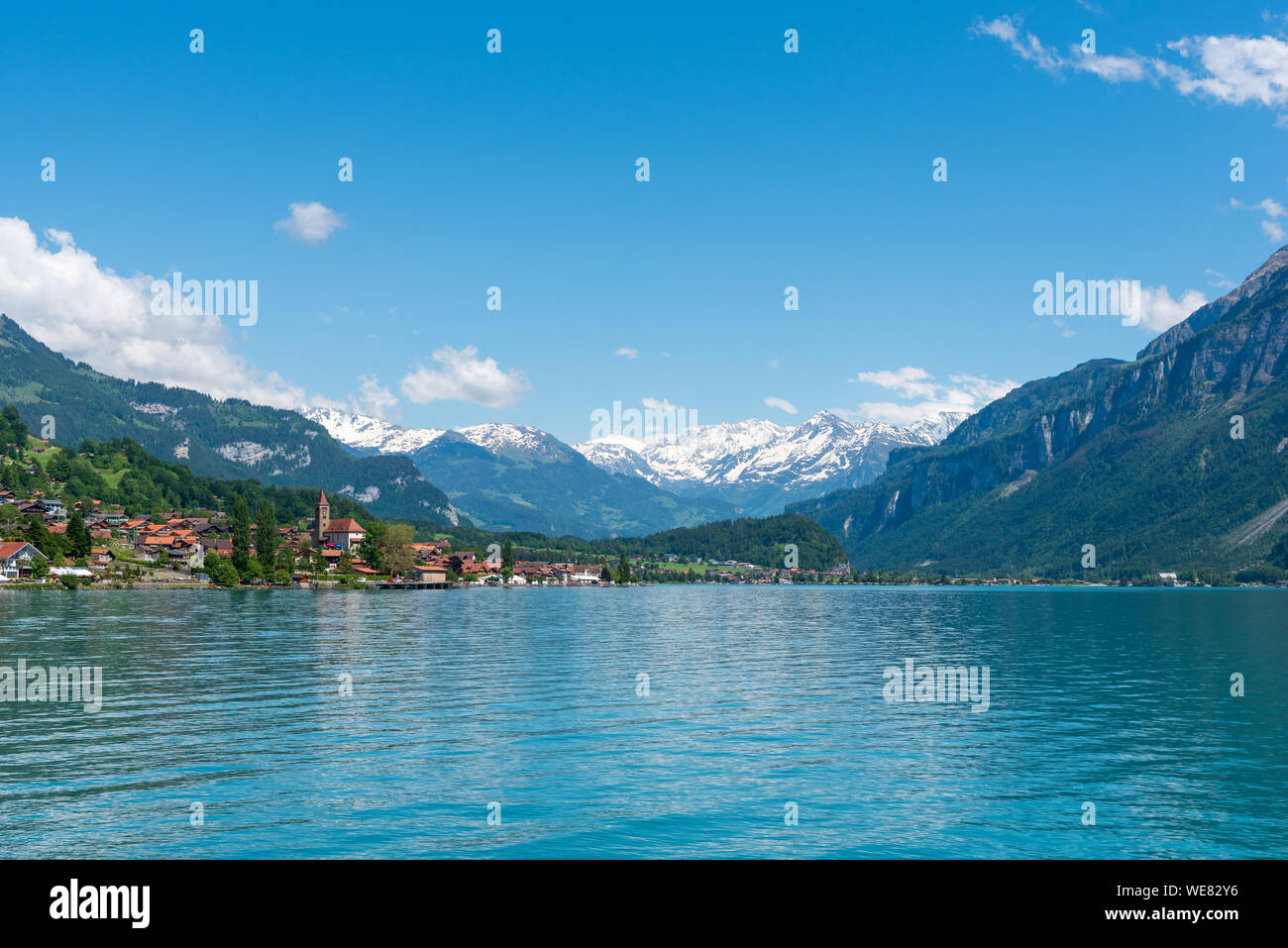 Lake Brienz with a view of Brienz, Bernese Oberland, Switzerland ...