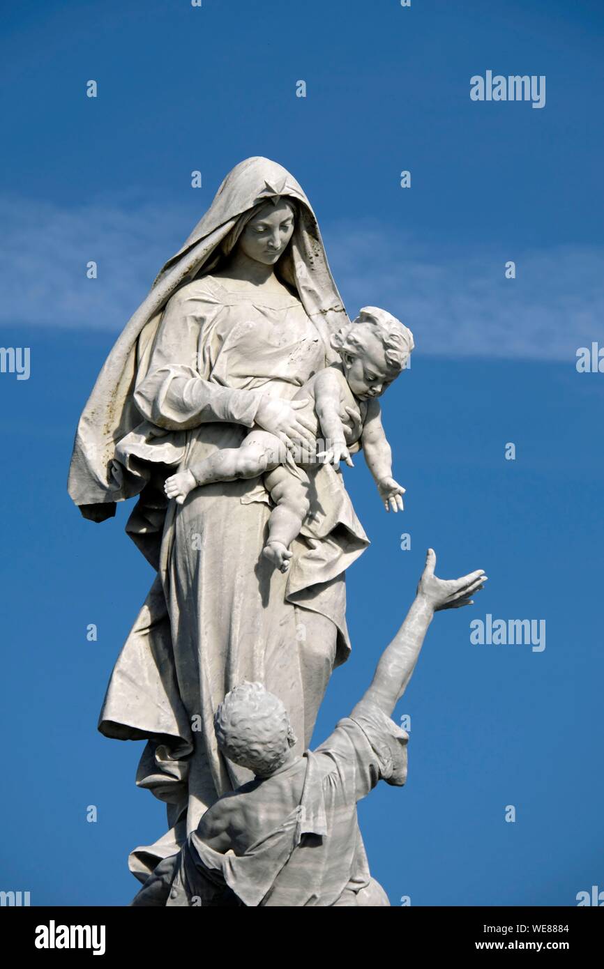 France, Finistere, Plogoff, Pointe du Raz, monument, Notre Dame des ...