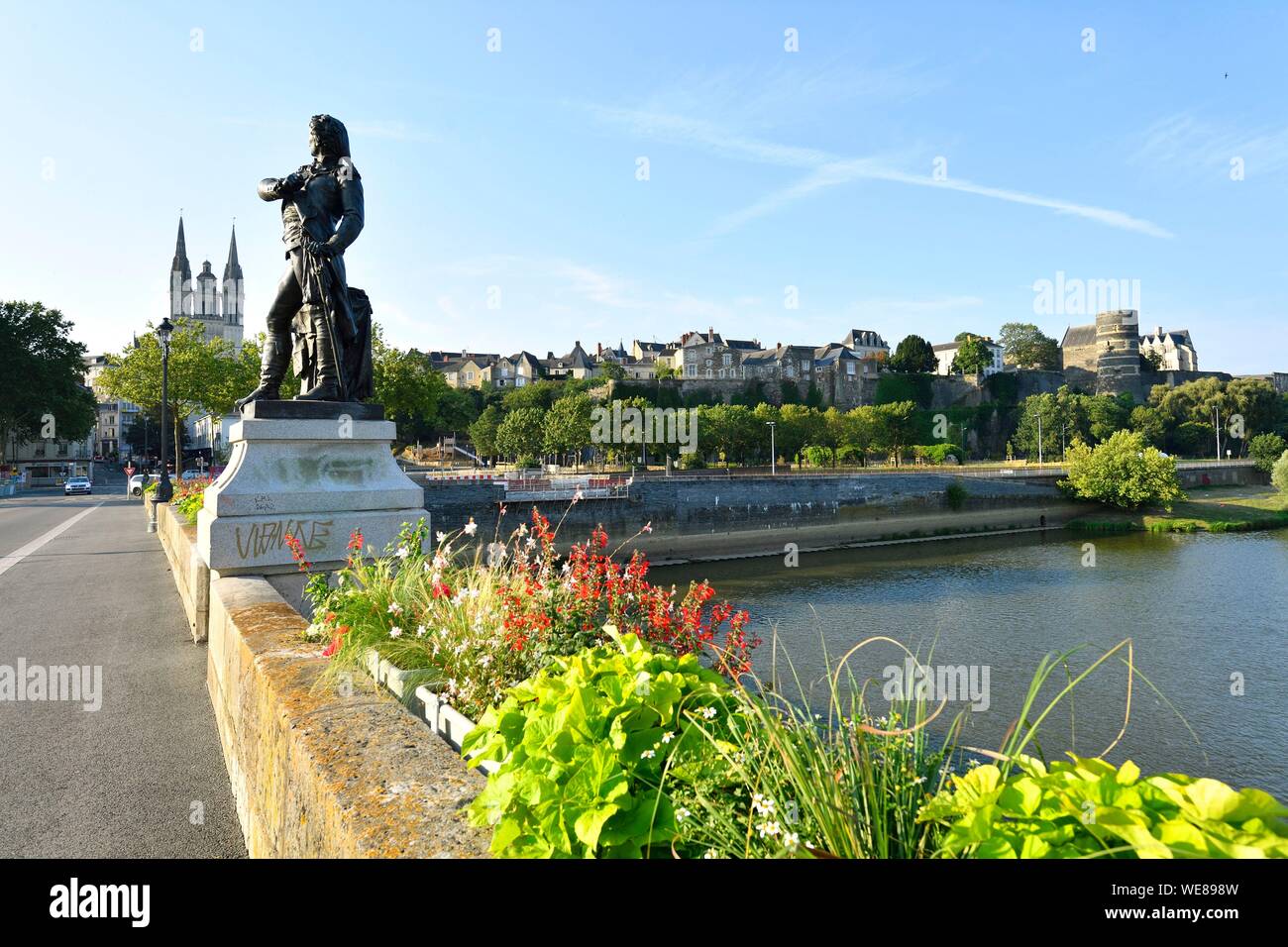 France, Maine et Loire, Angers, Beaurepaire statue on Verdun bridge ...