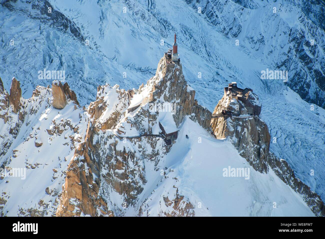 France, Haute Savoie, Chamonix Mont Blanc, Aiguille du Midi (aerial ...